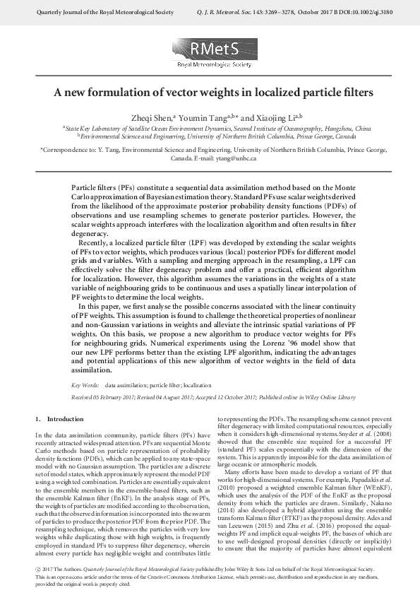 (PDF) A new formulation of vector weights in localized particle filters