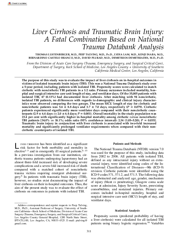 (PDF) Liver Cirrhosis and Traumatic Brain Injury: A Fatal Combination ...