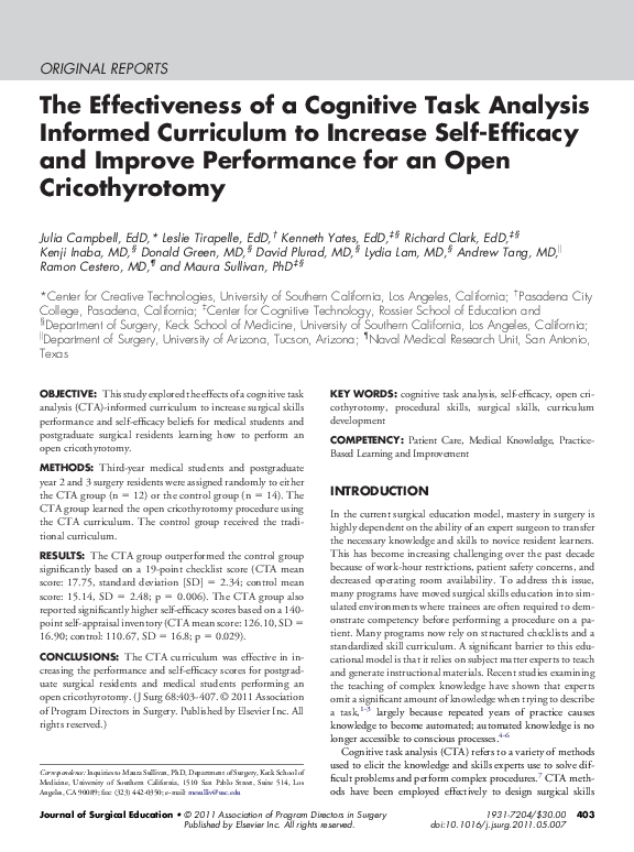 (PDF) The Effectiveness of a Cognitive Task Analysis Informed Curriculum to Increase Self ...
