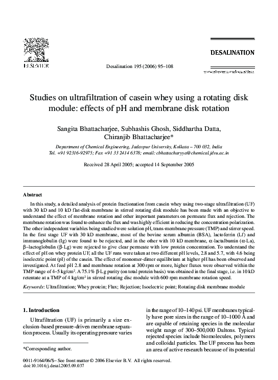 (PDF) Studies on ultrafiltration of casein whey using a rotating disk ...