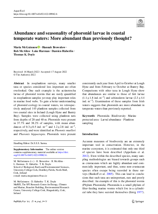 (PDF) Abundance and seasonality of phoronid larvae in coastal temperate ...