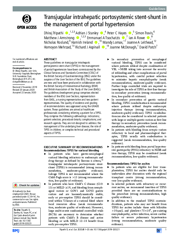 (PDF) Transjugular intrahepatic portosystemic stent-shunt in the management of portal hypertension