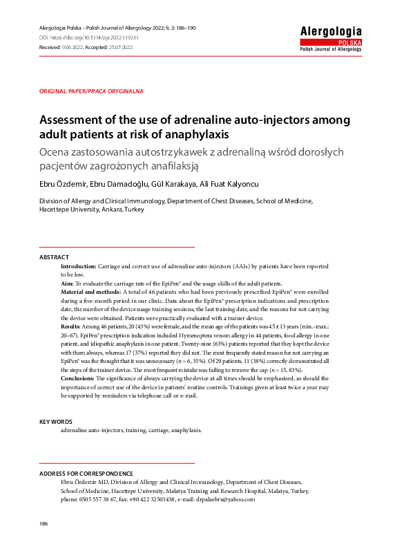 (PDF) Assessment of the use of adrenaline auto-injectors among adult ...