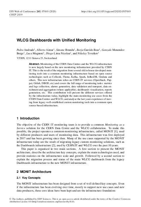 (PDF) WLCG Dashboards with Unified Monitoring