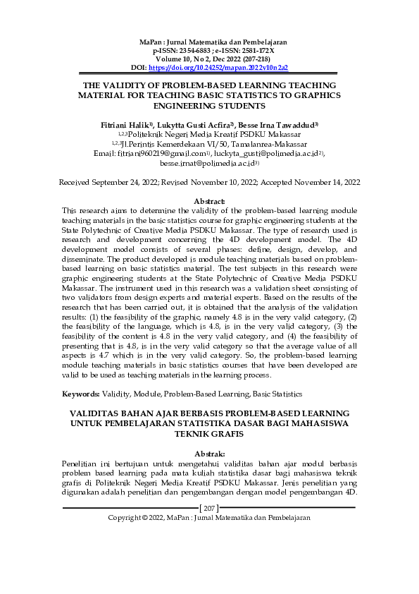 (PDF) Validity of Teaching Materials Based on Problem Based Learning in ...