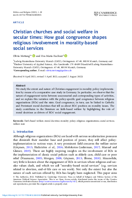 (PDF) Christian churches and social welfare in secular times: How goal ...