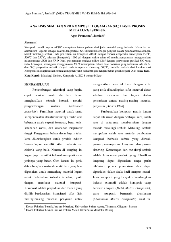 (PDF) ANALISIS SEM DAN XRD KOMPOSIT LOGAM (Al- SiC) HASIL PROSES ...
