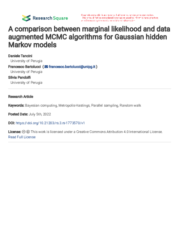 (PDF) A comparison between marginal likelihood and data augmented MCMC algorithms for Gaussian ...