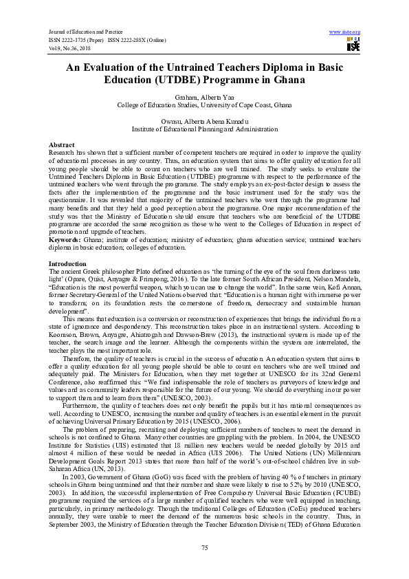 (PDF) An Evaluation of the Untrained Teachers Diploma in Basic ...