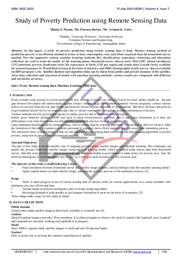 (PDF) Study of Poverty Prediction using Remote Sensing Data