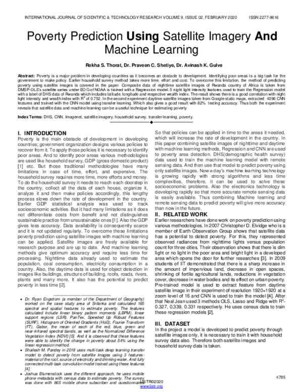 (PDF) Poverty Prediction Using Satellite Imagery And Machine Learning