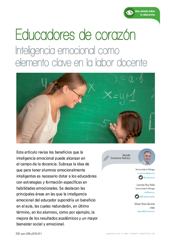 (PDF) Educadores de corazón. Inteligencia emocional como elemento clave en la labor docente