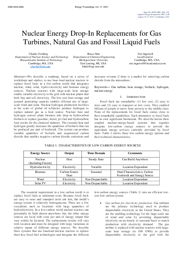 (PDF) Nuclear Energy Drop-In Replacements for Gas Turbines, Natural Gas ...
