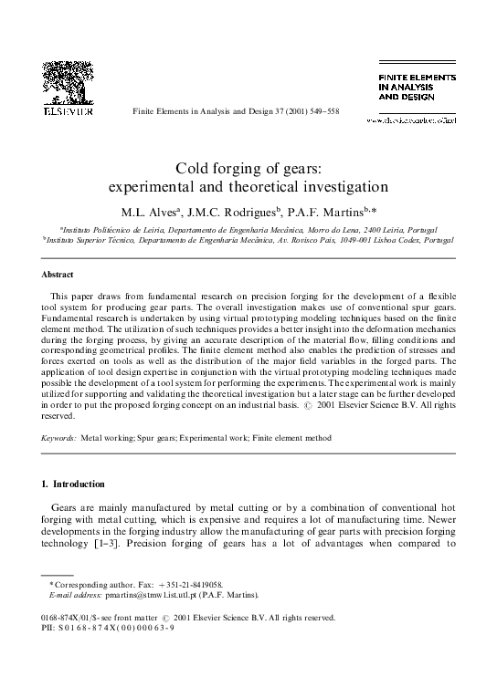 (PDF) Cold forging of gears: experimental and theoretical investigation