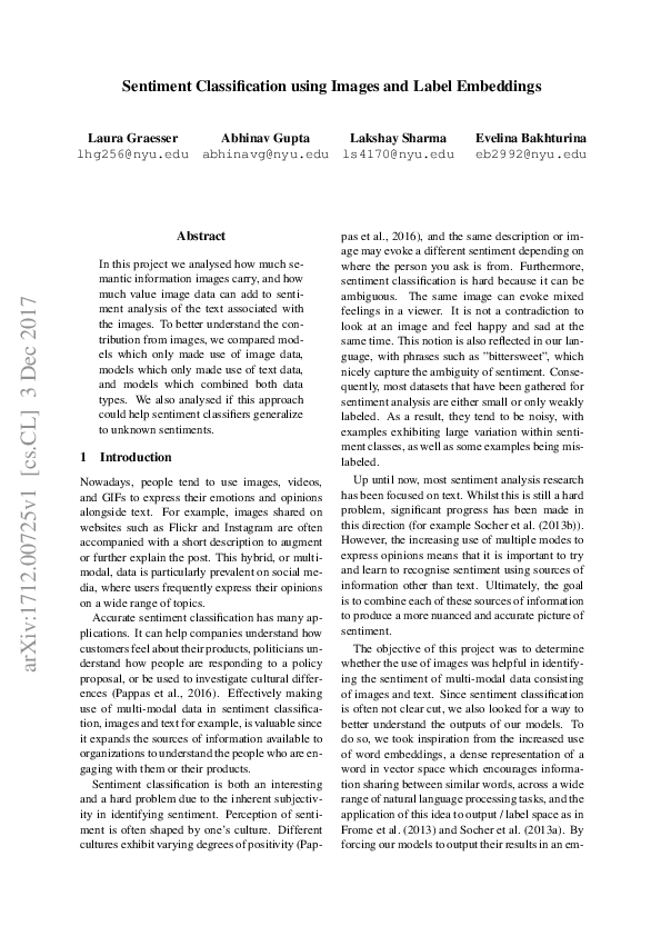 (PDF) Sentiment Classification using Images and Label Embeddings