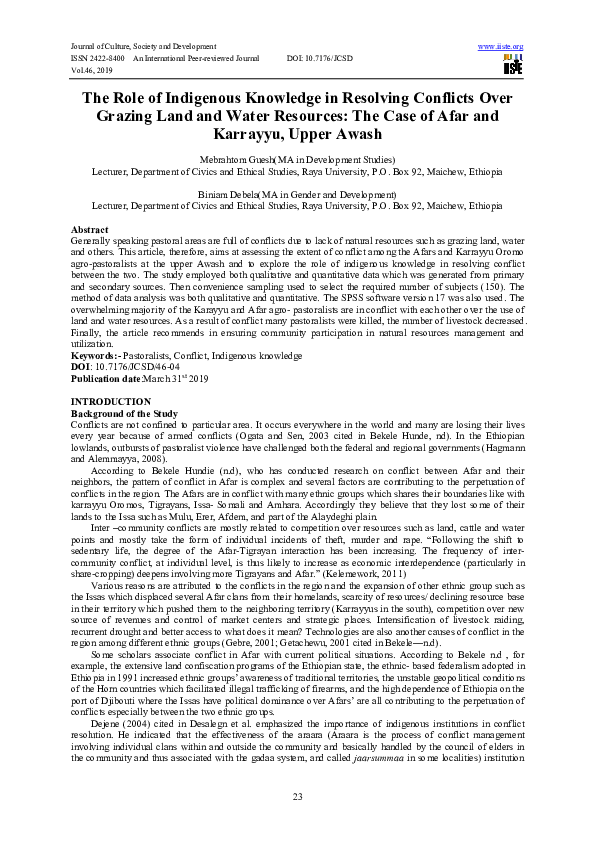 (PDF) The Role of Indigenous Knowledge in Resolving Conflicts Over ...