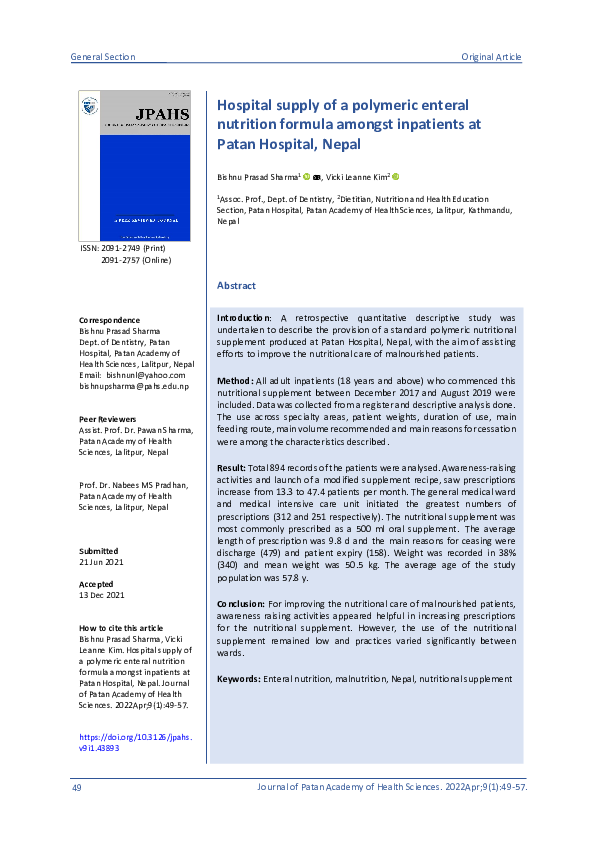 (PDF) Hospital supply of a polymeric enteral nutrition formula amongst ...