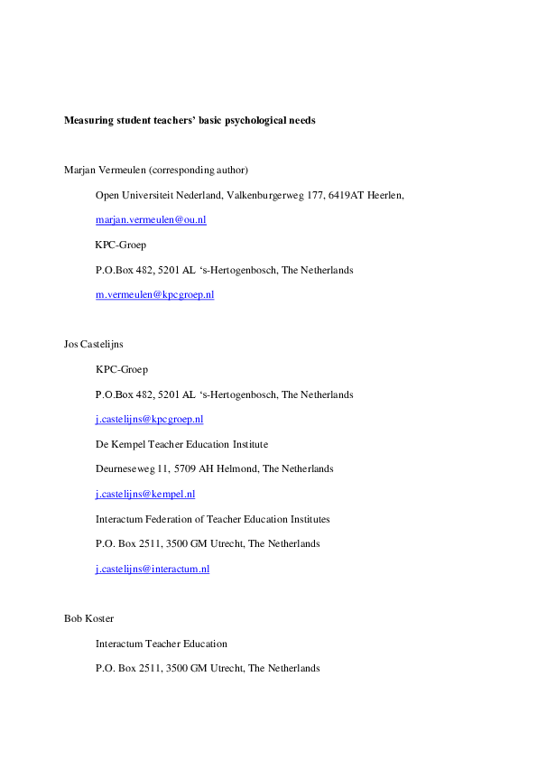 (PDF) Measuring student teachers' basic psychological needs