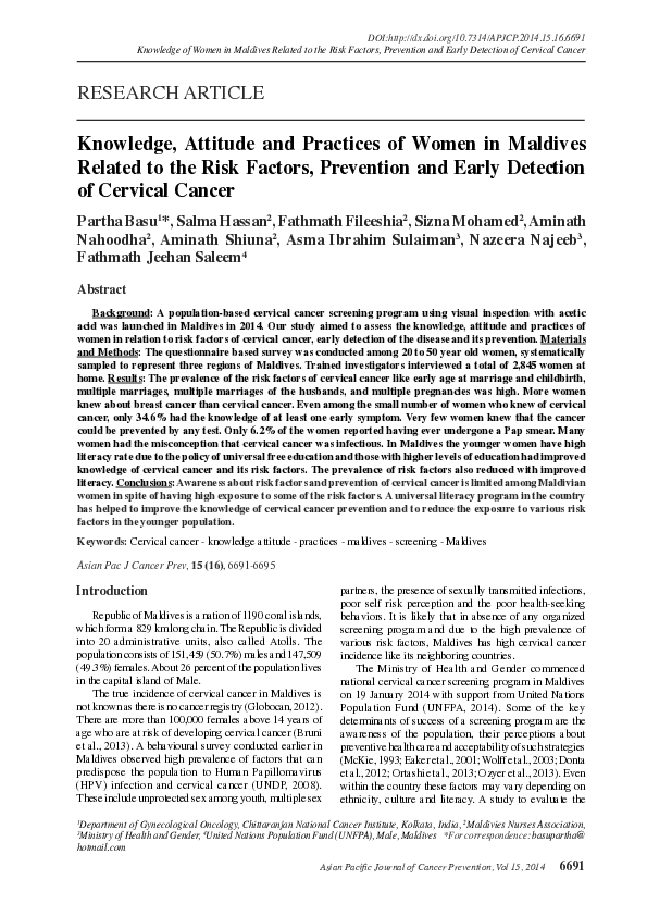 (PDF) Knowledge, Attitude and Practices of Women in Maldives Related to the Risk Factors ...