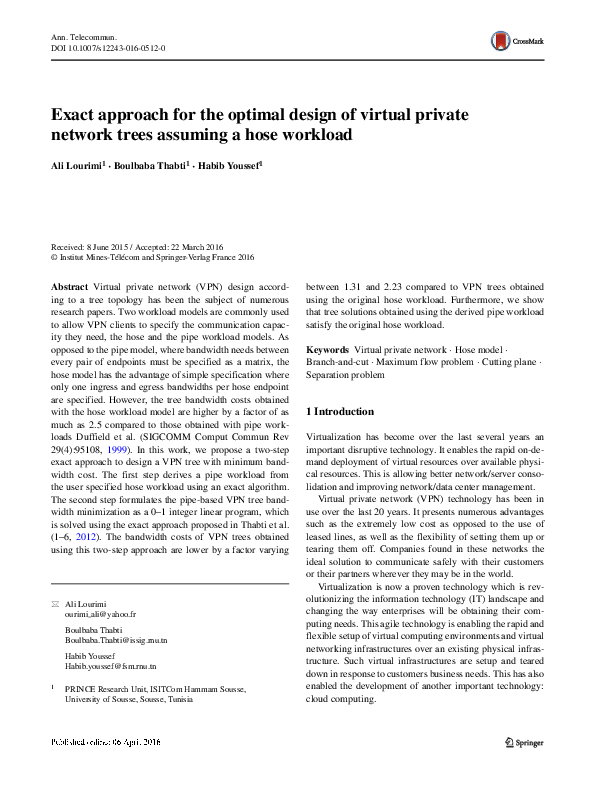 (PDF) Exact approach for the optimal design of virtual private network trees assuming a hose ...