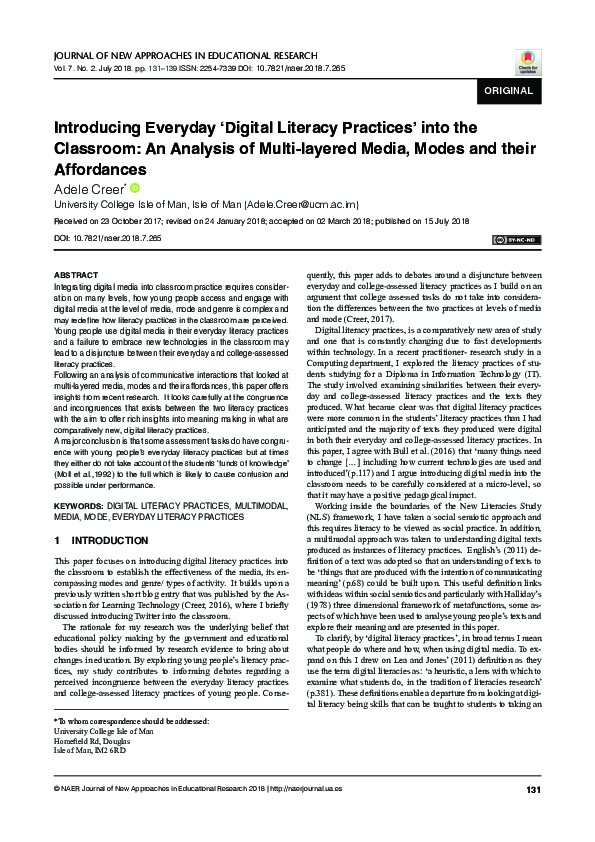 (PDF) Introducing Everyday Digital Literacy Practices into the ...