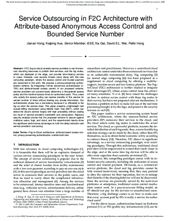 (PDF) Service Outsourcing in F2C Architecture with Attribute-based Anonymous Access Control and ...