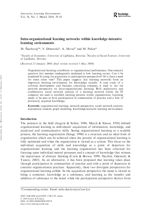 (PDF) Intra-organizational learning networks within knowledge-intensive learning environments ...