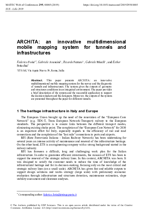 (PDF) ARCHITA: an innovative multidimensional mobile mapping system for tunnels and infrastructures