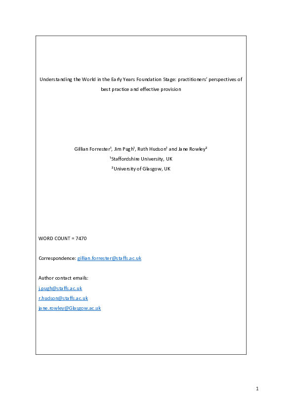(PDF) Understanding the World in the Early Years Foundation Stage ...