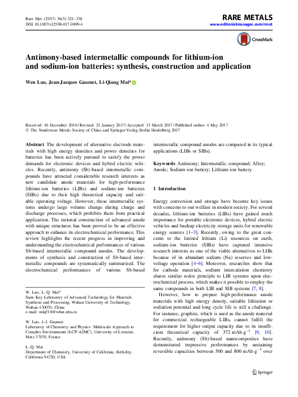 (PDF) Antimony-based intermetallic compounds for lithium-ion and sodium ...