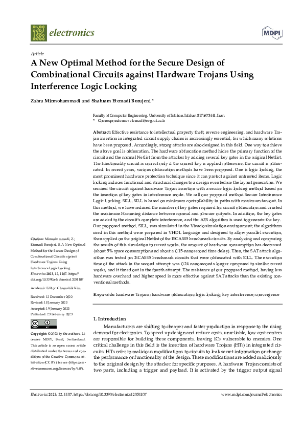 Pdf A New Optimal Method For The Secure Design Of Combinational Circuits Against Hardware