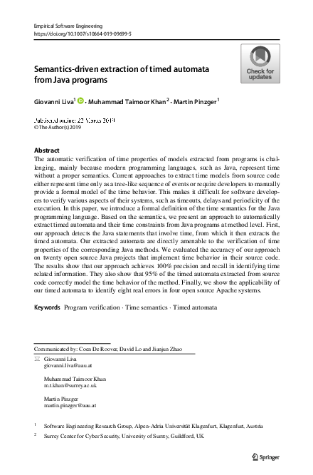 Pdf Semantics Driven Extraction Of Timed Automata From Java Programs