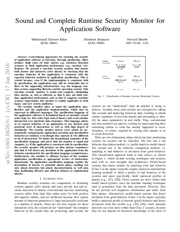 (PDF) Sound and Complete Runtime Security Monitor for Application Software