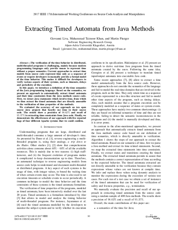 (PDF) Extracting Timed Automata from Java Methods