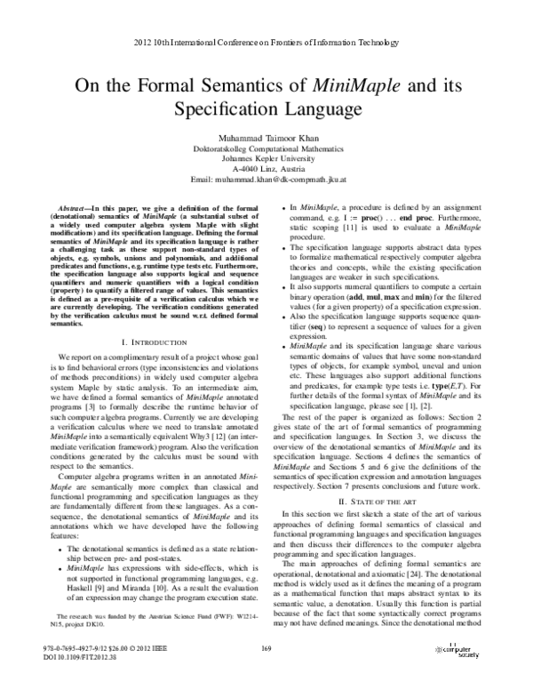 (PDF) On the Formal Semantics of MiniMaple and its Specification Language