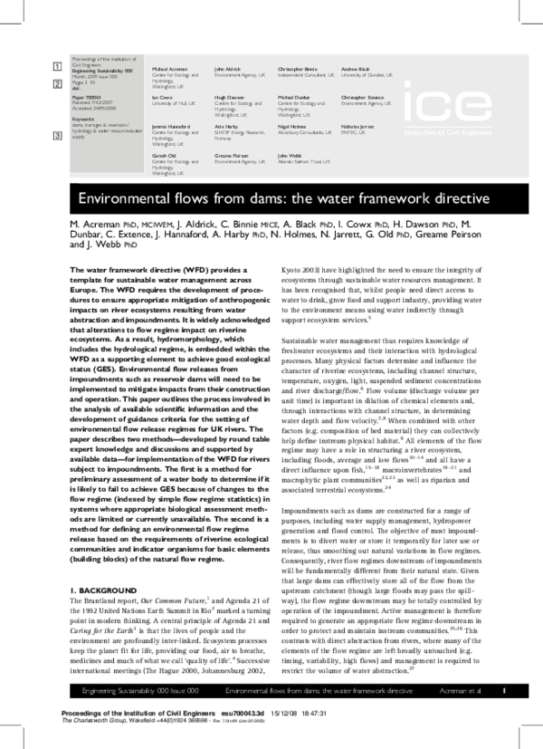 (PDF) Environmental flows from dams: the water framework directive