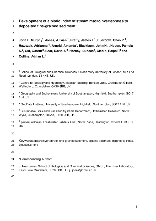 (PDF) Development of a biotic index using stream macroinvertebrates to ...