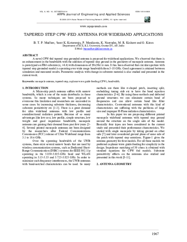 (PDF) Tapered Step CPW-Fed Antenna for Wideband Applications