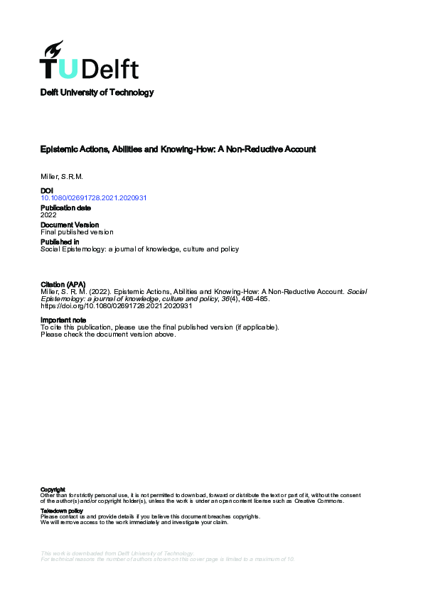 (PDF) Epistemic Actions, Abilities and Knowing-How: A Non-Reductive Account