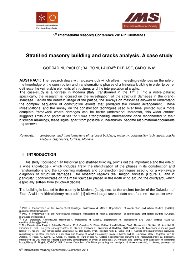 (PDF) 2014_Stratified masonry building and cracks analysis. A case study