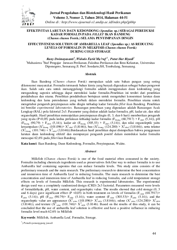 (PDF) (Chanos chanos Forsk.) SELAMA PENYIMPANAN DINGIN EFFECTIVENESS ...