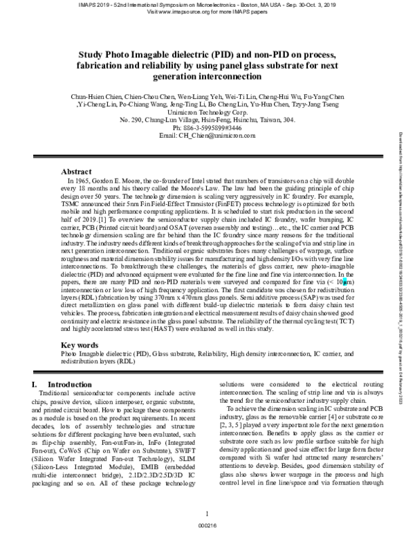 (PDF) Study Photo Imagable dielectric (PID) and non-PID on process, fabrication and reliability ...