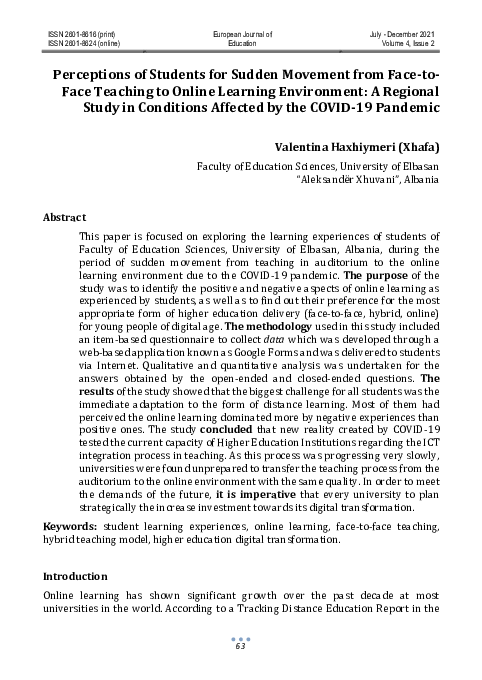 (PDF) Perceptions of Students for Sudden Movement from Face-to-Face ...