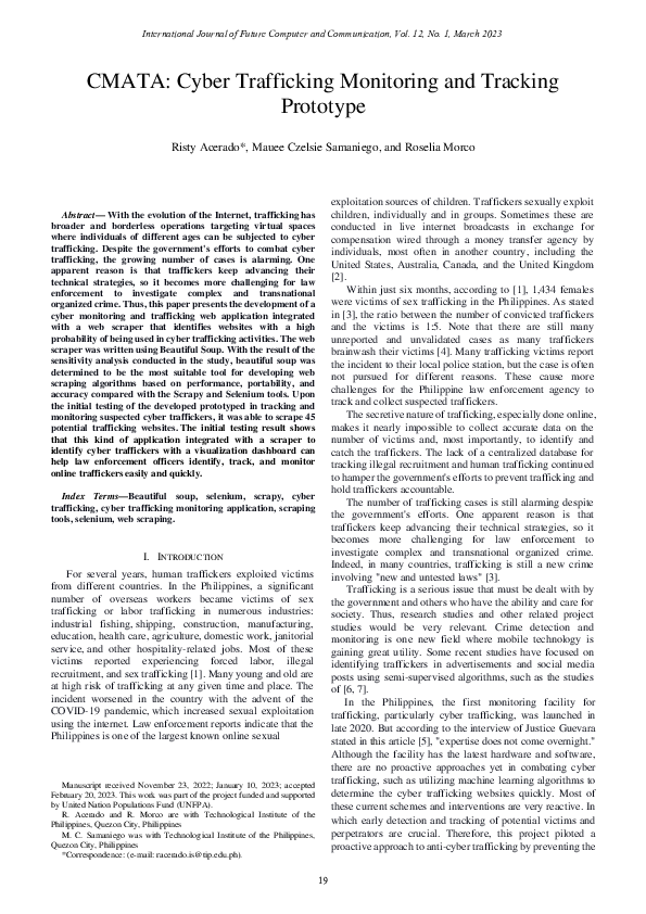 (PDF) CMATA: Cyber Trafficking Monitoring and Tracking Prototype