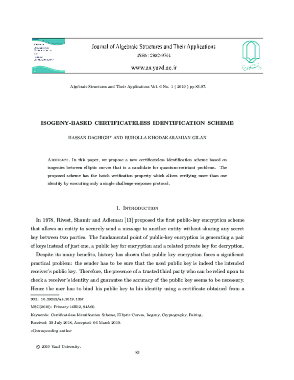 Isogeny-Based Certificateless Identification Scheme