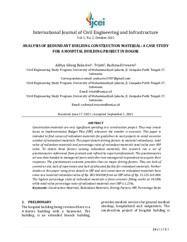 (PDF) Analysis of Redundant Building Construction Material: A Case ...