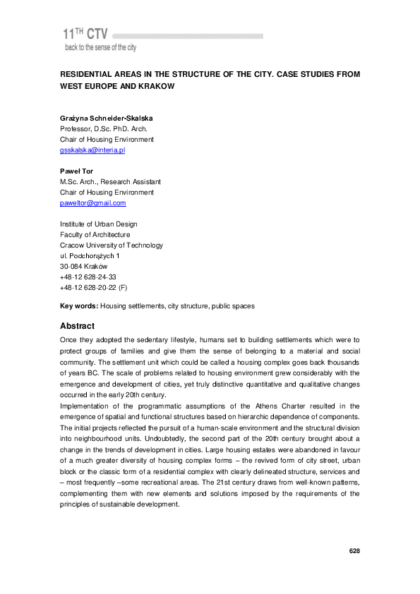 (PDF) Residential areas in the structure of the city: case studies from west europe and Krakow