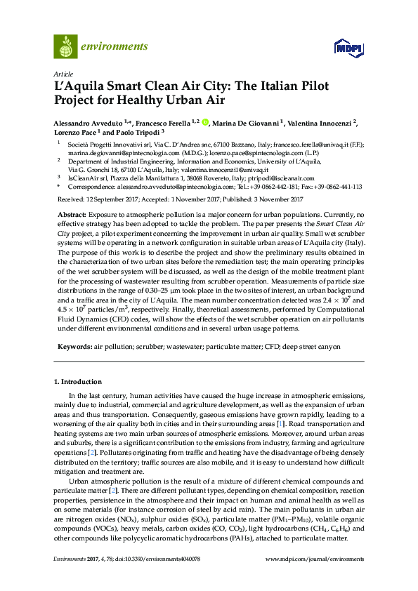 (PDF) L’Aquila Smart Clean Air City: The Italian Pilot Project for Healthy Urban Air