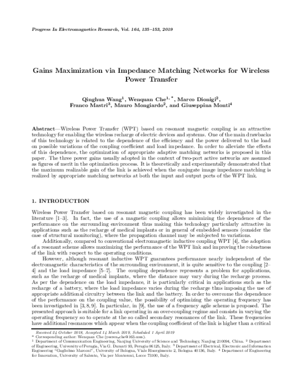 (PDF) Gains Maximization via Impedance Matching Networks for Wireless Power Transfer