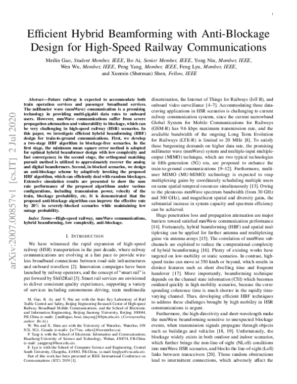 (PDF) Efficient Hybrid Beamforming With Anti-Blockage Design for High-Speed Railway Communications